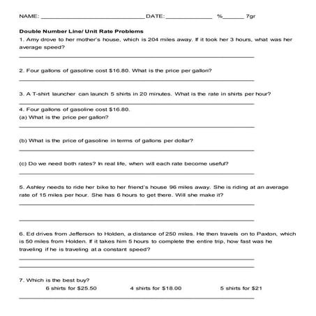 Unit rate word problems worksheet | DOCX