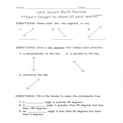 Unit Seven Math Review | PDF