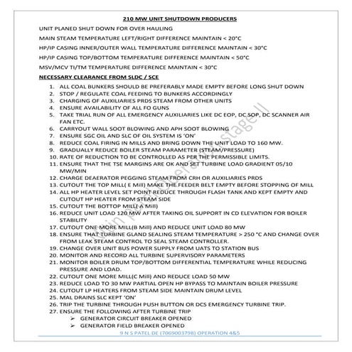 Unit shutdown procedure operation | PDF