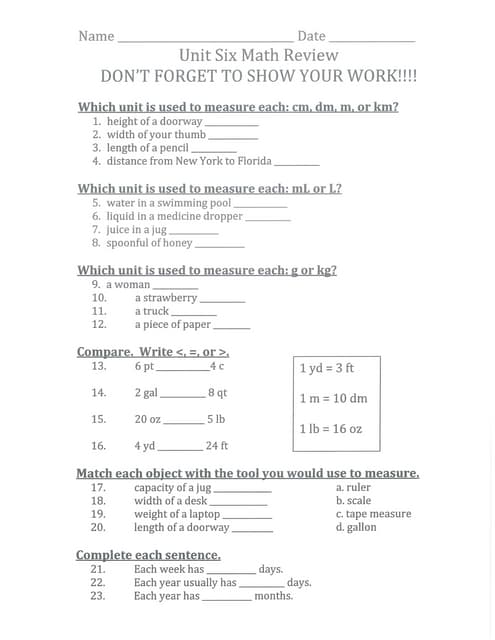 Unit 10 Math Review | PDF