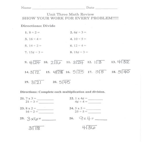 Unit Three Math Review | PDF