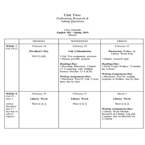 Unit 3 schedule | PDF