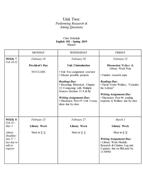 Unit 1 schedule | PDF | Homework and Study | Education