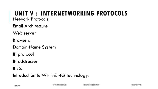 Computer Networks Vth Unit Notes Internetworking Protocols Ppt
