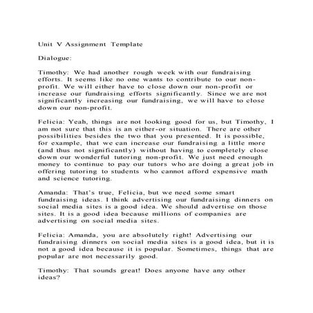 Unit v assignment template dialoguetimothy we had another | DOCX | Non-Profit Organizations ...