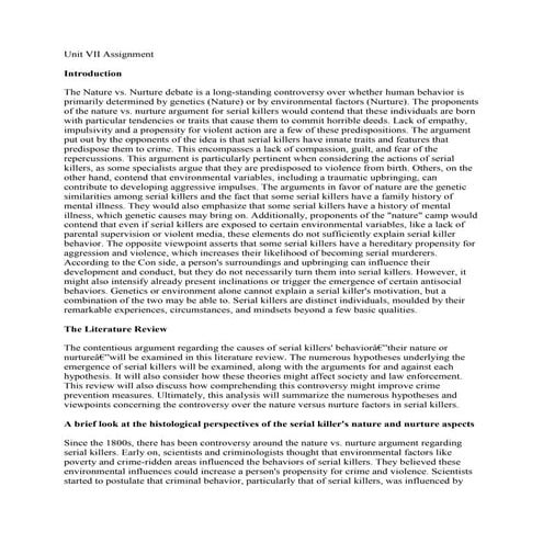 Unit VII Assignment IntroductionThe Nature vs- Nurture debate is a lon.docx