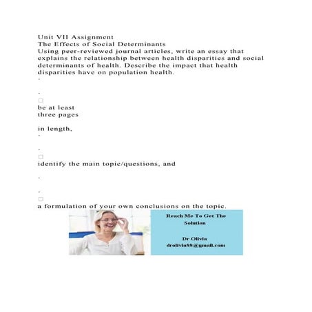 Unit VII Assignment The Effects of Social Determinants Using pee.docx
