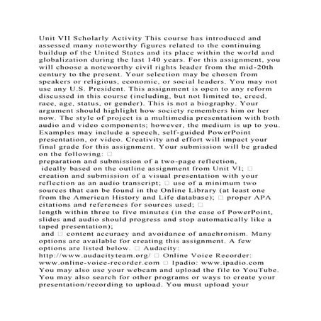 Unit VII Scholarly Activity This course has introduced and assessed .docx