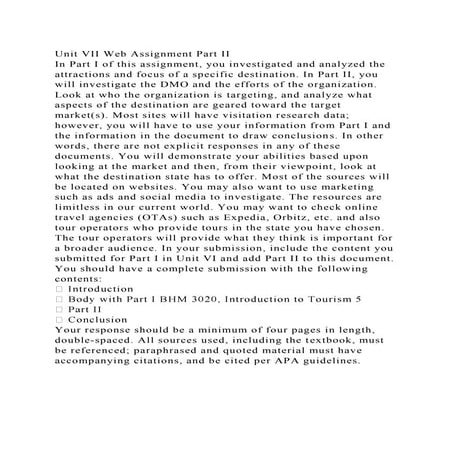 Unit Vii Web Assignment Part Iiin Part I Of This Assignment You Idocx 