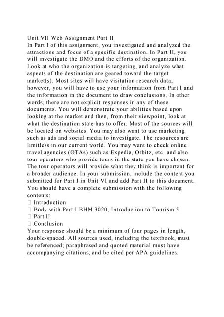 Unit Vii Web Assignment Part Iiin Part I Of This Assignment You Idocx