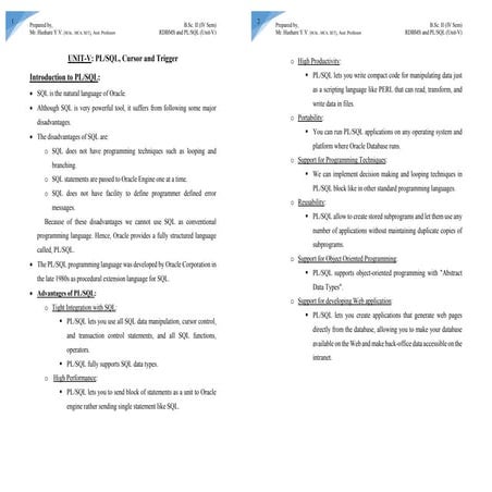 Bsc Ii Iv Sem Rdbms And Plsql Unit 5 Plsql Cursor And Trigger Ppt 9609