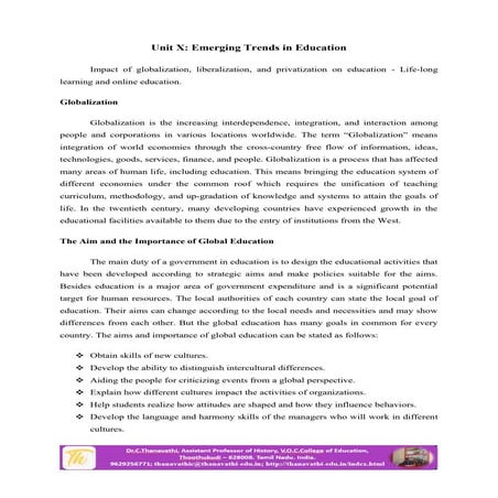 Unit x emerging trends in education English Notes | PDF