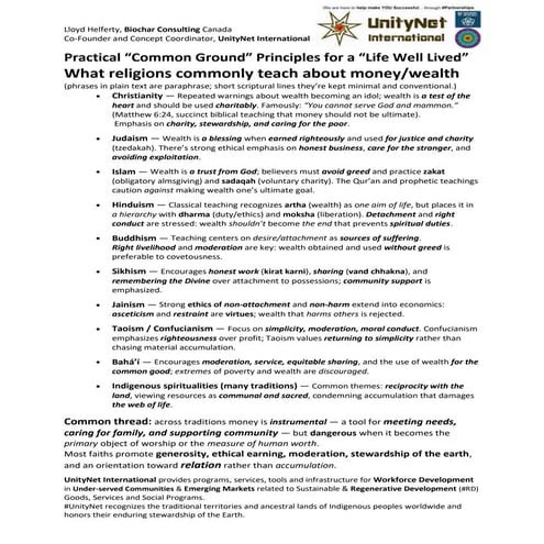 UnityNet Practical Common Ground Principles for “A Life Well Lived” | PDF