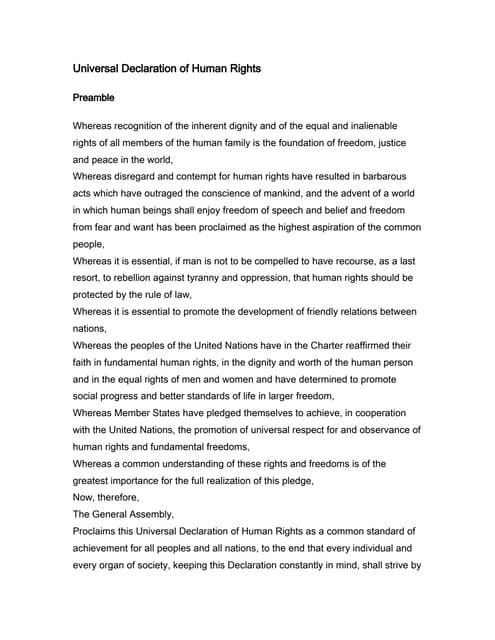 Human rights (Universal Declaration of Human Rights) | PPTX | Non ...
