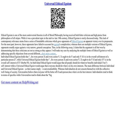 Ethical egoism an Approach to moral decision making | PPTX