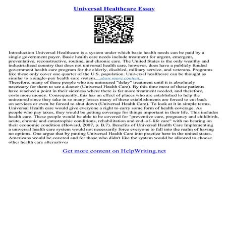 Universal Health Care Essay | PDF