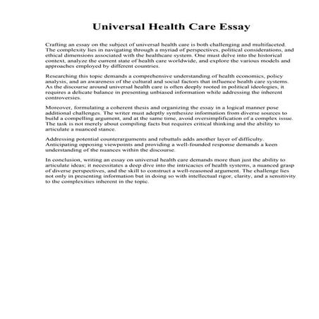Universal Health Care Essay. American Baptist College | PDF