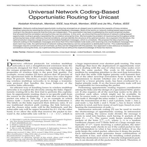 Universal Network Coding Based Opportunistic Routing For Unicast Pdf Computer Networking