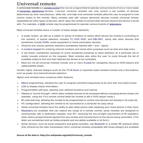 Universal remote | DOCX