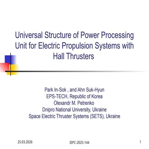 Universal Power Processing Unit Design for Hall Thruster Electric ...
