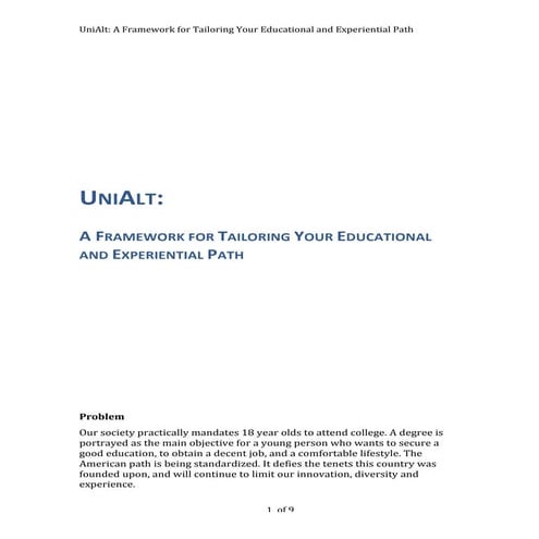 UniAlt: A FRAMEWORK FOR TAILORING YOUR EDUCATIONAL AND EXPERIENTIAL PATH | PDF