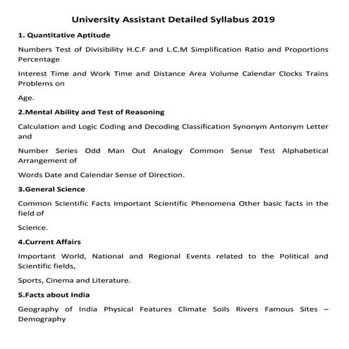 University assistant detailed syllabus 2019 | PDF