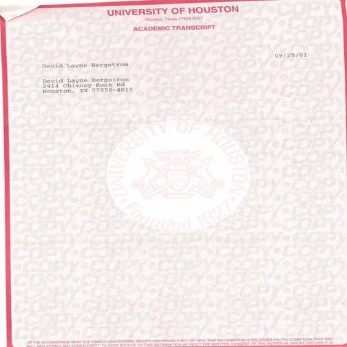 University Of Houston Mba Transcripts 001 | PDF