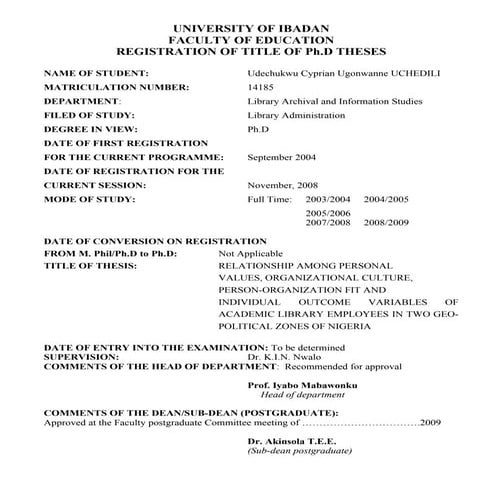 University Of Ibadan | DOC | Postgraduate Education | College Education
