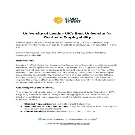 Study in University of Leeds in United Kingdom | PDF