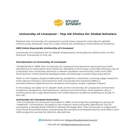 Study in University of Liverpool - Premier University in the UK | PDF