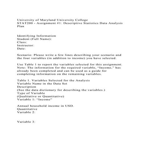 University of Maryland University CollegeSTAT200 - Assignment #1.docx