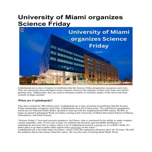 University of Miami organizes Science Friday | Future Education ...