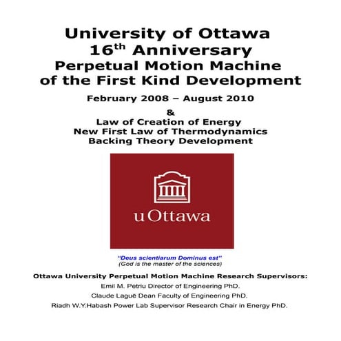 UNIVERSITY OF OTTAWA 16th ANNIVERSARY LAW OF CREATION OF ENERGY & NEW ...