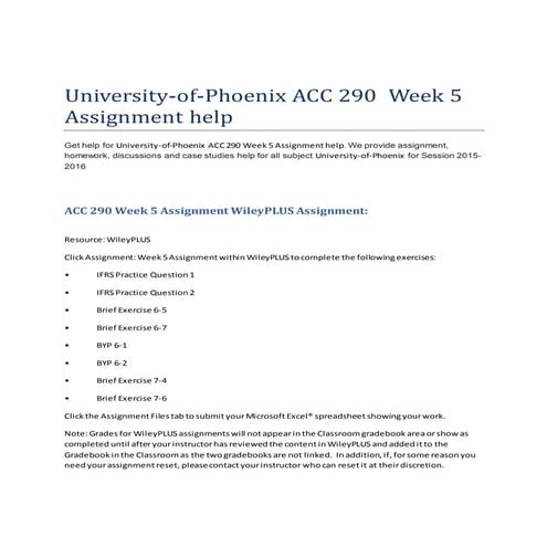 University of phoenix acc 290 week 5 assignment help | DOCX
