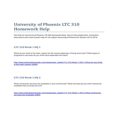 University of phoenix ltc 310 homework help | DOCX