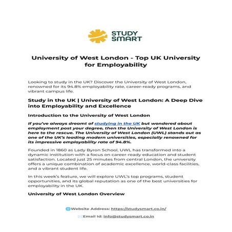 Study Destination University of West London | PDF