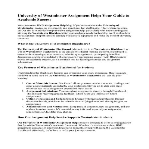 University of Westminster Assignment Help | DOCX