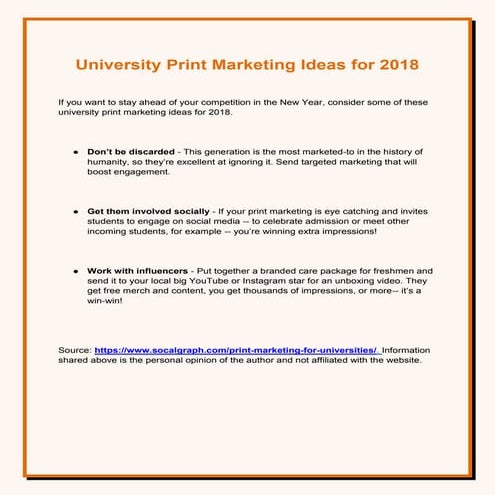 University Print Marketing Ideas for 2018 | PDF
