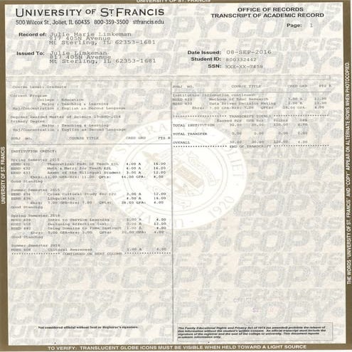 Univ of st francis transcript | PDF | Education