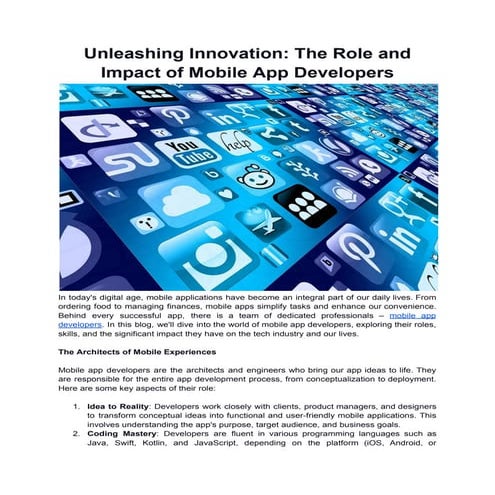 Unleashing Innovation The Role And Impact Of Mobile App Developers Pdf