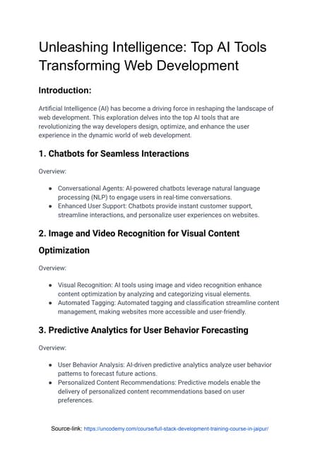 Unleashing Intelligence Top Ai Tools Transforming Web Developmentpdf