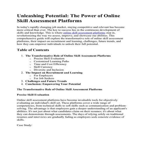 Skill Assessment Platforms: Revolutionizing Hiring for the Future | PDF