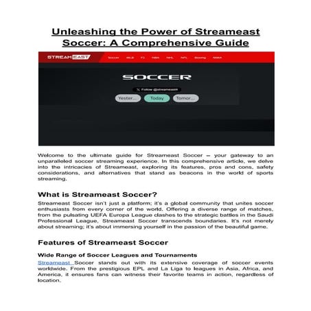 Unleashing the Power of Streameast Soccer-A Comprehensive Guide | PDF