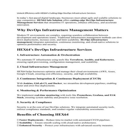 Unlock Efficiency With Hex64s Cutting Edge Devops Infrastructure
