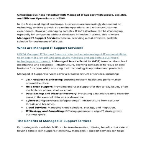 Unlocking Business Potential with Managed IT Support with Secure, Scalable, and Efficient ...