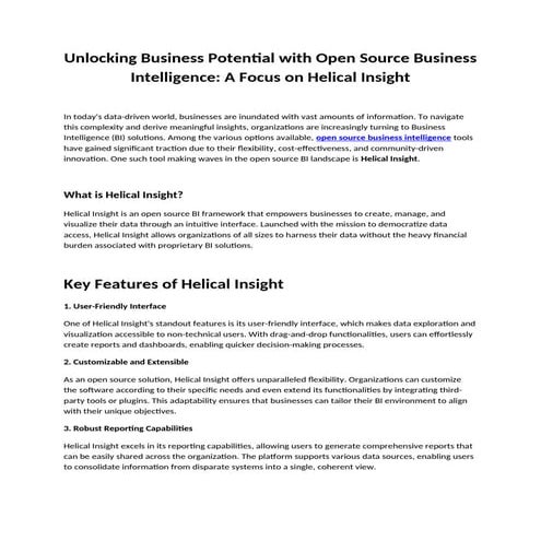 Unlocking Business Potential With Open Source Business Intelligence A