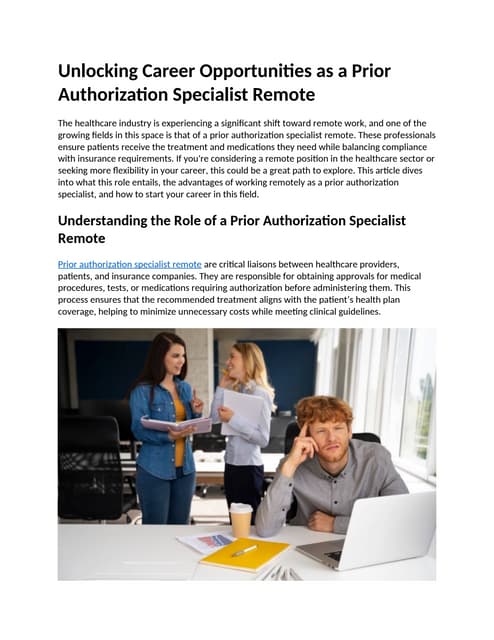 Remote Authorization Specialist: A Key Player in Streamlining Healthcare | PDF