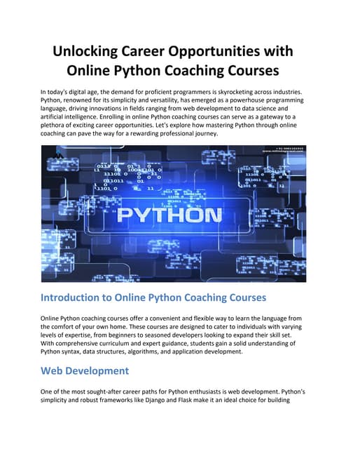 Unlocking Career Opportunities with Online Python Coaching Courses | PDF Unlocking Career Opportunities with Online Python Coaching Courses | PDF