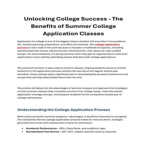 Maximize Your College Admissions Success with Summer Application ...