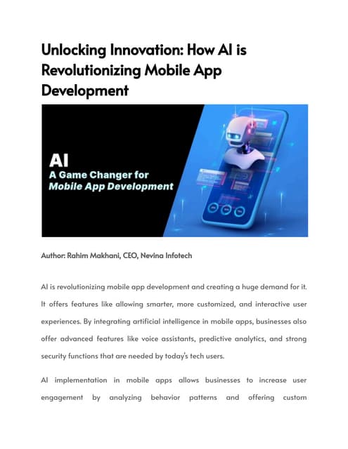 The Impact of Artificial Intelligence on Mobile App Development | PDF